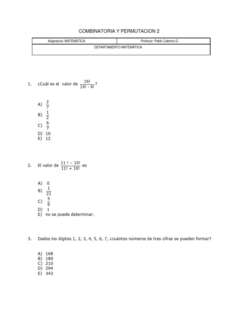 Guia Combinatoria y Permutación 2 | PDF | Permutación
