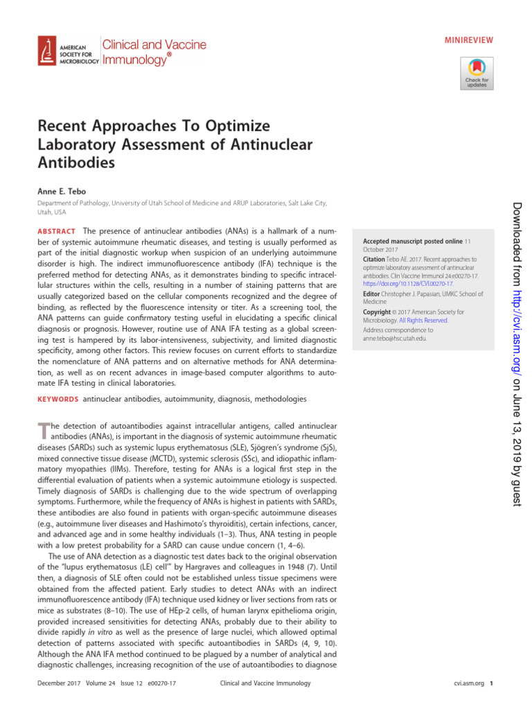 Recent Approaches Optimize Laboratory Assessment Antinuclear Antibodies ... Recent Approaches Optimize Laboratory Assessment Antinuclear Antibodies ...