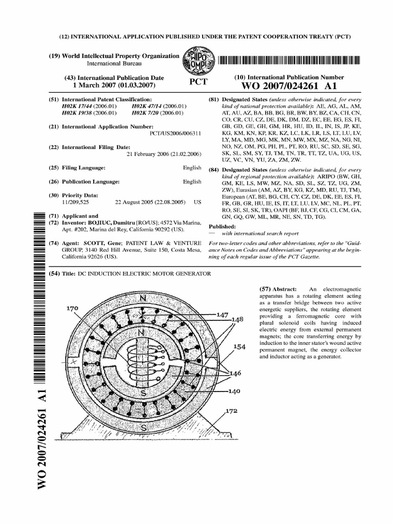 Wo 2007024261 - DC Induction Electric Motor Generator - Bojiuc | PDF