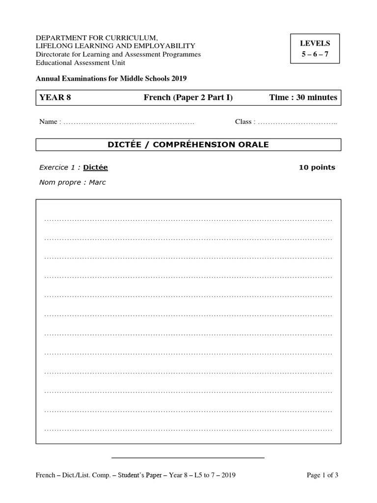 French Yr08 Dict Comp STD 2019 | PDF