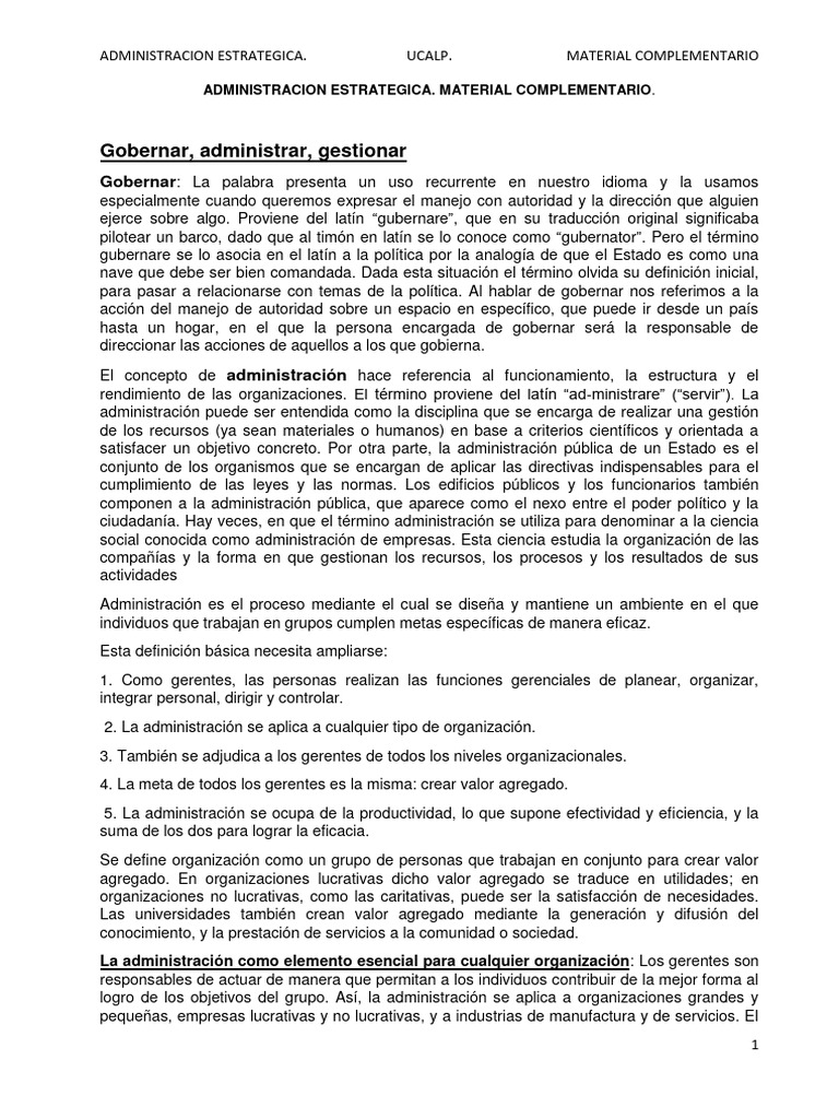 Unidad 1. Material Complementario. | PDF | Gestión de recursos humanos | Gestión estratégica