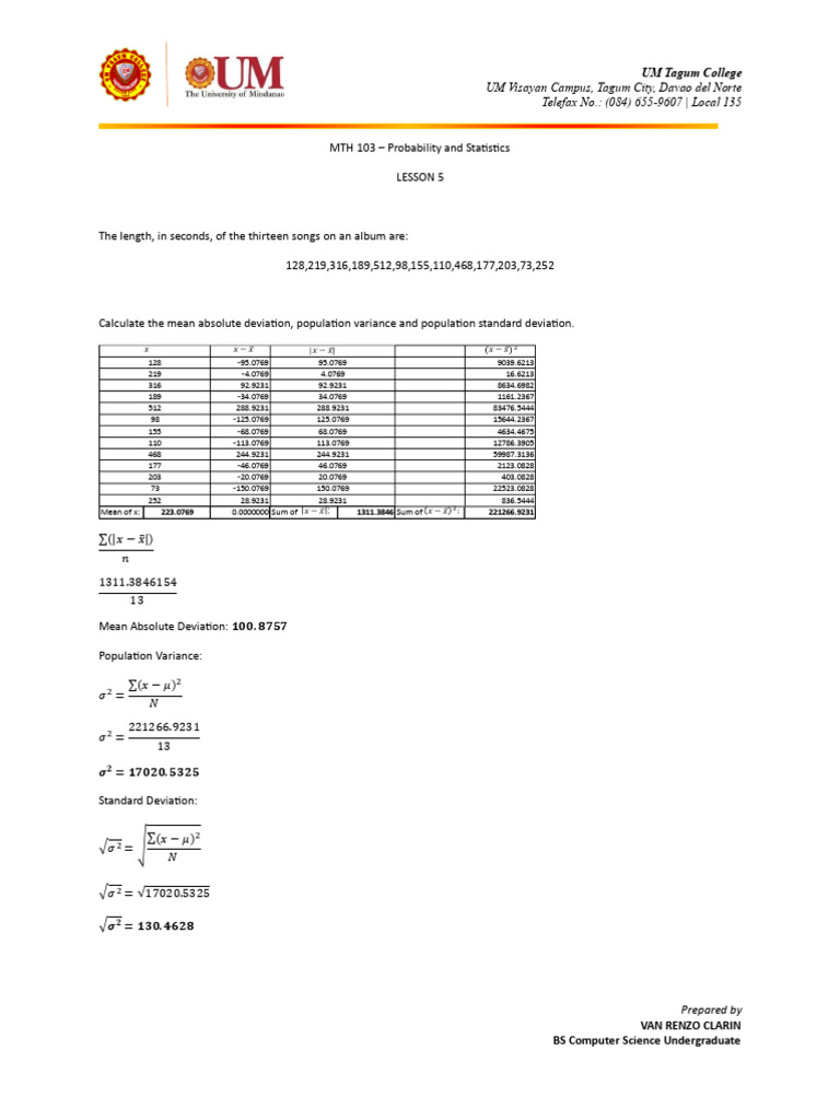Measure Of Dispersion Pdf Variance Standard Deviation