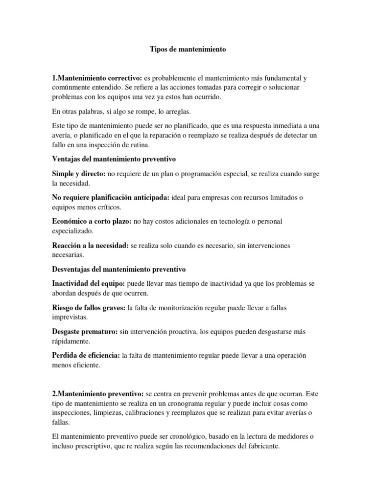 ALEXANDER VELASQUEZ Tipos de Mantenimiento | PDF | Planificación