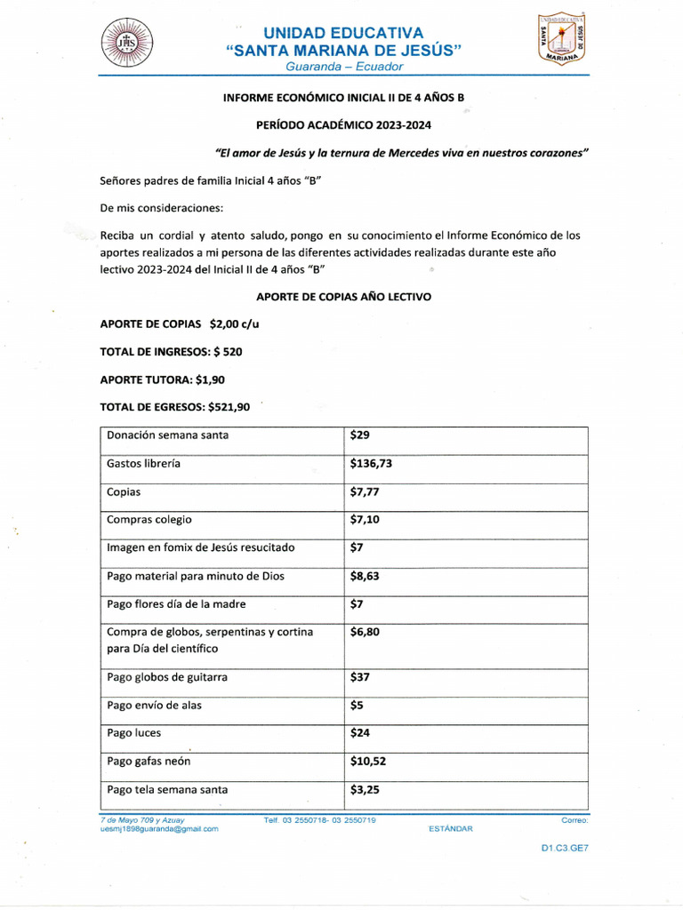 Informe Economico 2023 - 2024 Inicial | PDF