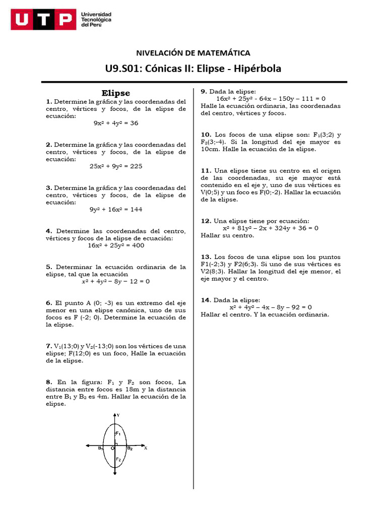 Ejercicios de Elipses e Hipérbolas | PDF | Elipse | Colector