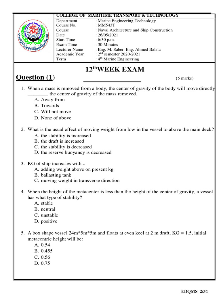 12th Week Naval Exam May 2021 | PDF | Science & Mathematics
