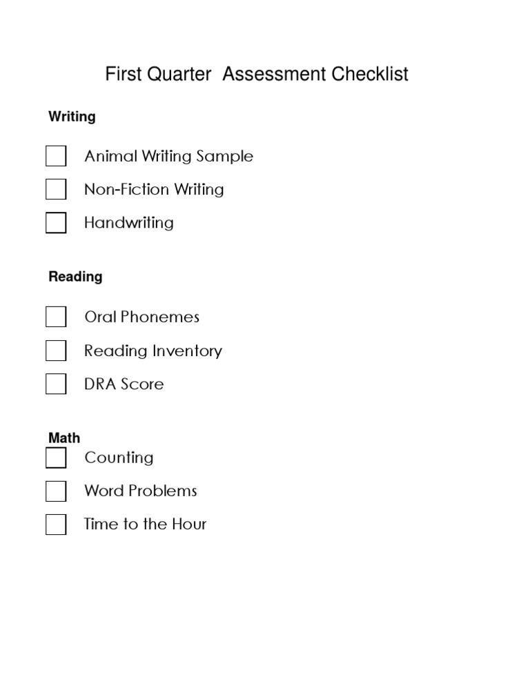 First Quarter Assessment Checklist: Animal Writing Sample Non-Fiction ...