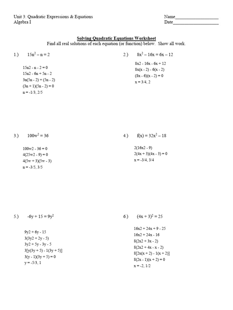 Kami Export - Solving Quadratic Equations Worksheet | PDF | Equations ...