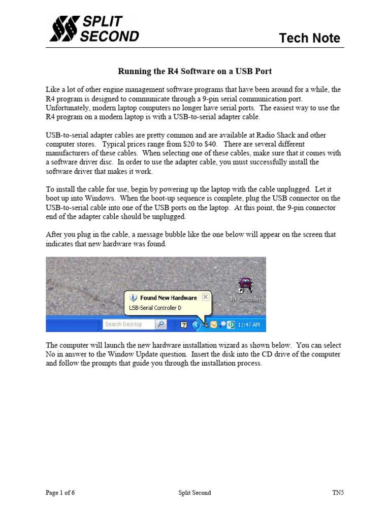 TN5 Running The R4 Software On A USB Port | PDF | Device Driver | Laptop