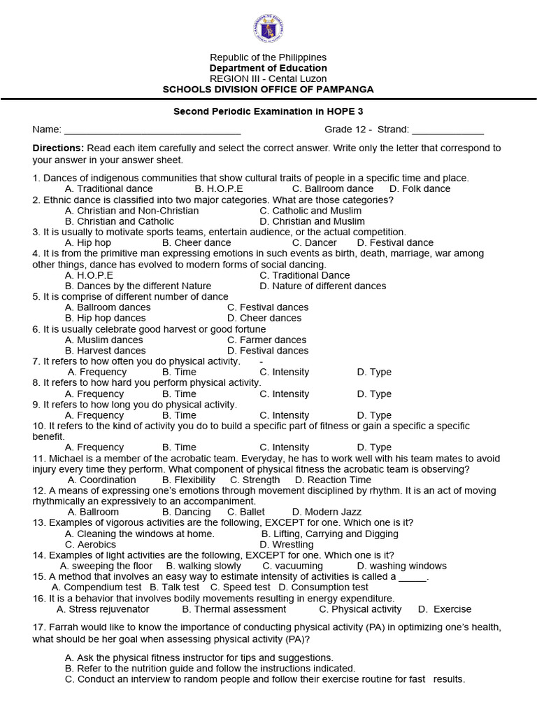2nd Periodic Test Hope 3 | PDF | Hyperthermia | Dances