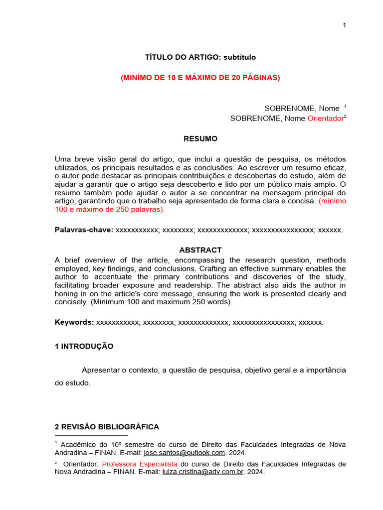 Estrutura de Artigo Científico Conforme ABNT - FINAN 2024 | Download ...
