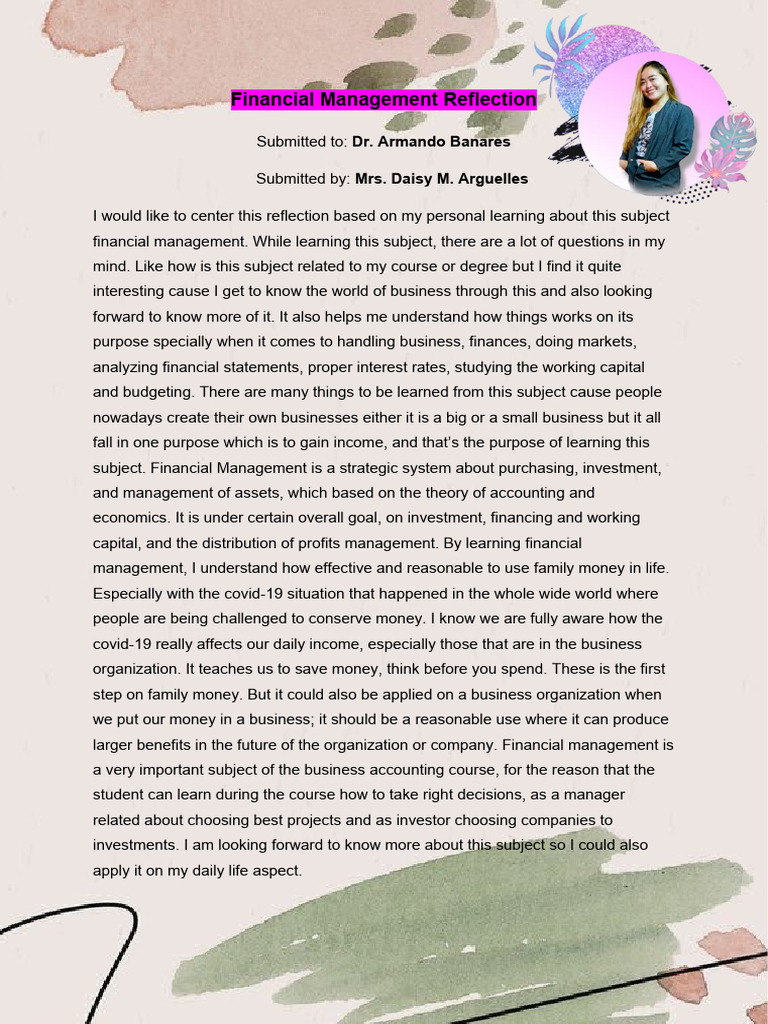 Financial Management Reflection Personal Learning | PDF | Business