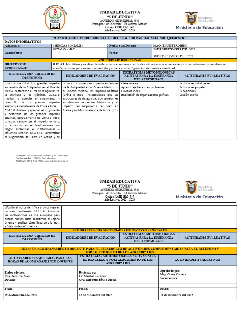 Planificación Ciencias Sociales Octavo Grado | PDF | Aprendizaje ...
