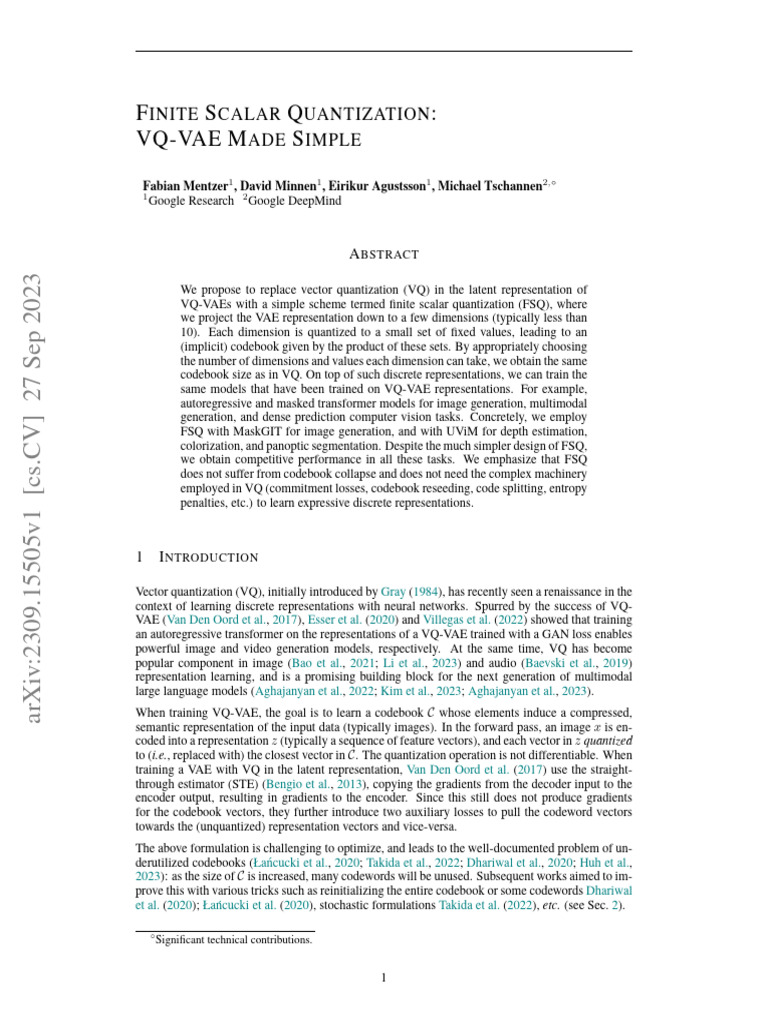F S Q: Vq-Vae M S: Inite Calar Uantization ADE Imple | PDF | Data Compression | Applied Mathematics