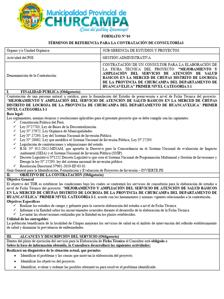 TDR - Ficha C Chupas | PDF | Economias