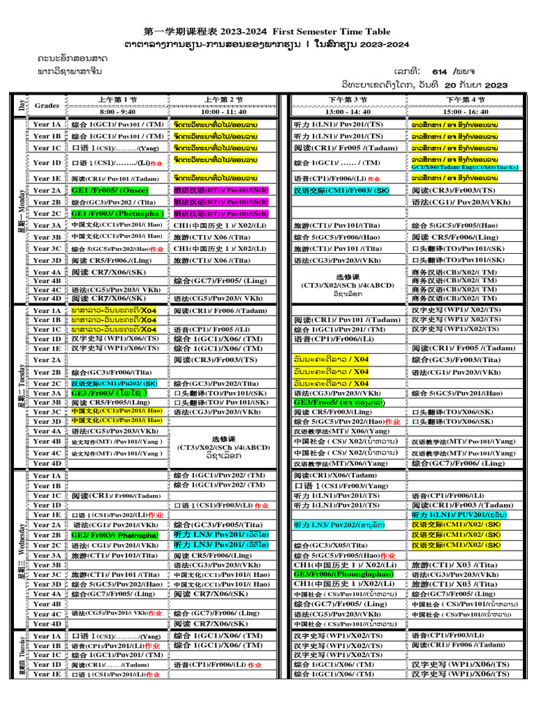 Tiime Table First Semester 2023-24 (I) | PDF