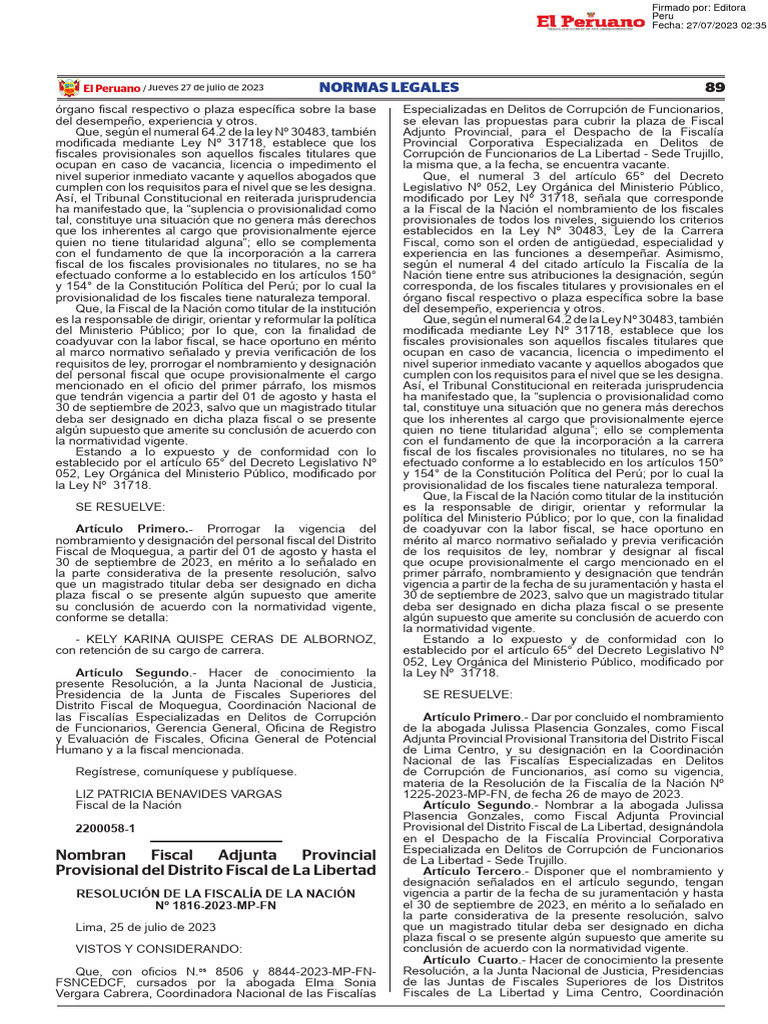 Normas Legales: El Peruano | PDF | Fiscal | Caso de ley