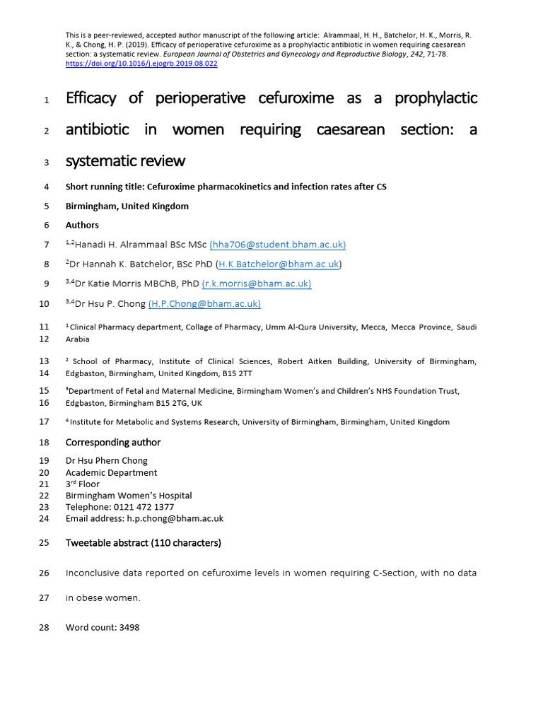 Efficacy of Perioperative Cefuroxime As A Prophylactic 1 Antibiotic in ...