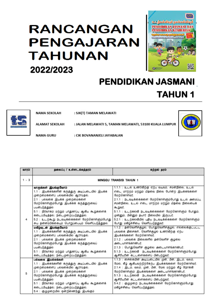 RPT PJ Tahun 1 | PDF