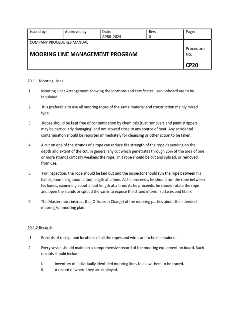 CP-20 Mooring Line Management Program | PDF | Rope