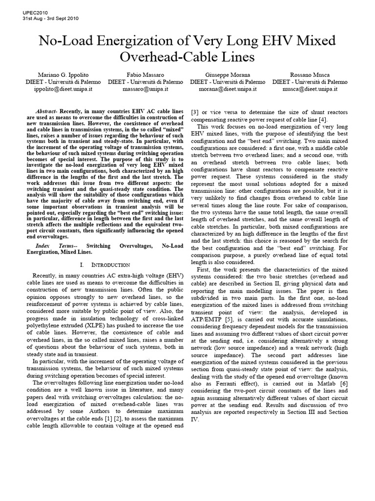 No-Load Energization of Very Long EHV Mixed Overhead-Cable Lines | PDF ...