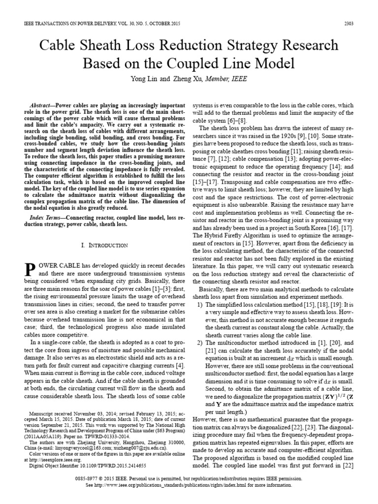 Cable Sheath Loss Reduction Strategy Research Based On The Coupled Line Model | PDF | Electrical ...