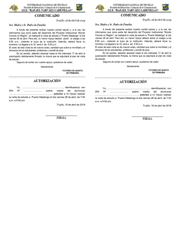 Autorización MCML - CHICAMA | PDF