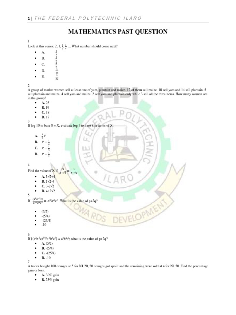 HND Mathematics Past Question-1 | PDF | Circle | Angle