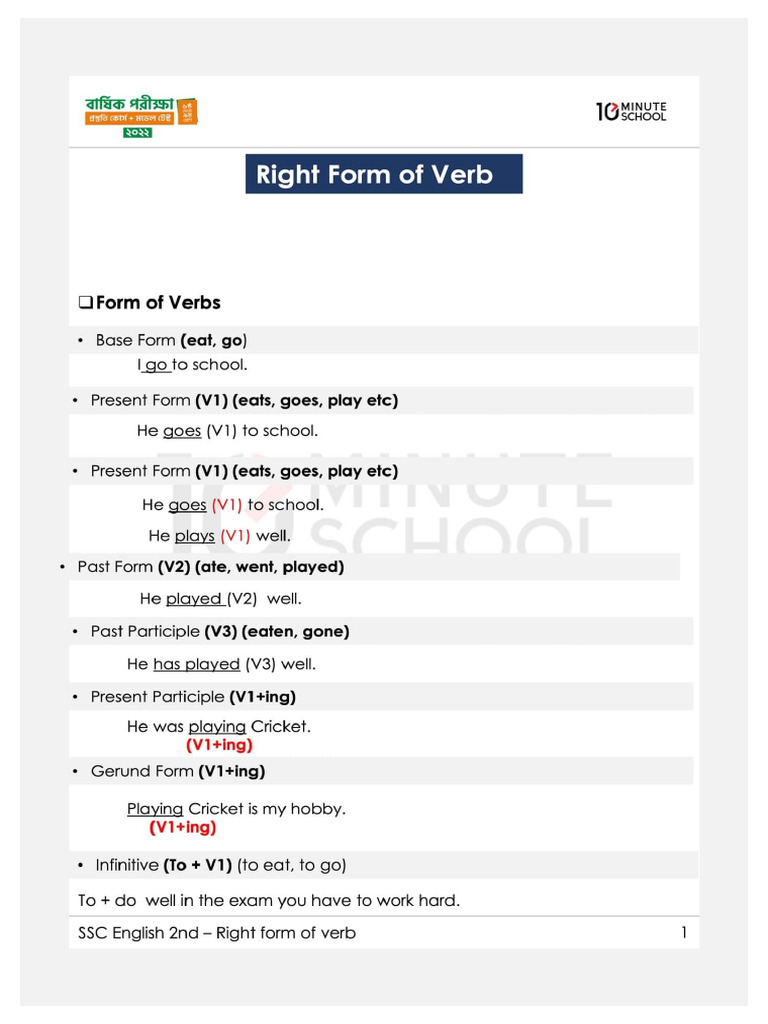Right Forms of Verb | PDF