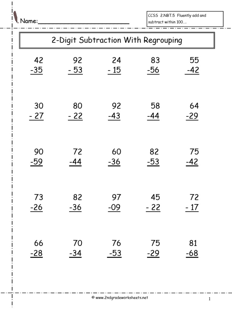 2-Digit Subtraction Worksheets | PDF