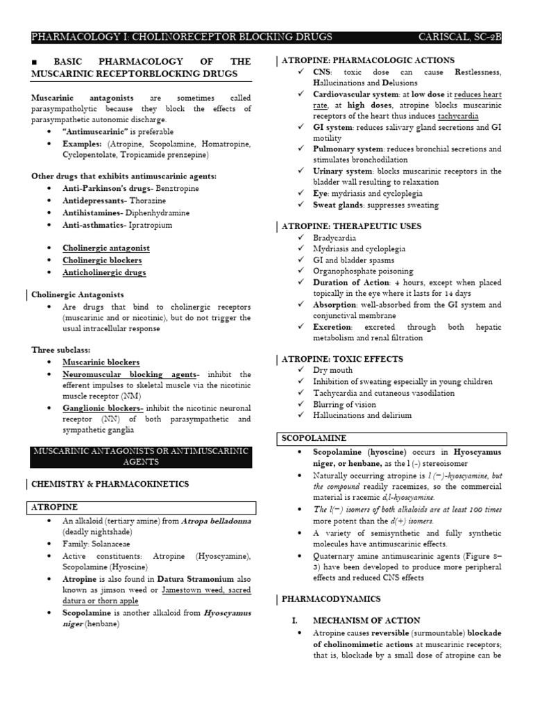 10.cholinoceptor Blocking Drugs | PDF | Acetylcholine | Drugs Acting On The Nervous System
