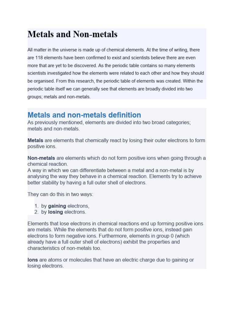 Metals and Non Metal | Download Free PDF | Carbon | Metals