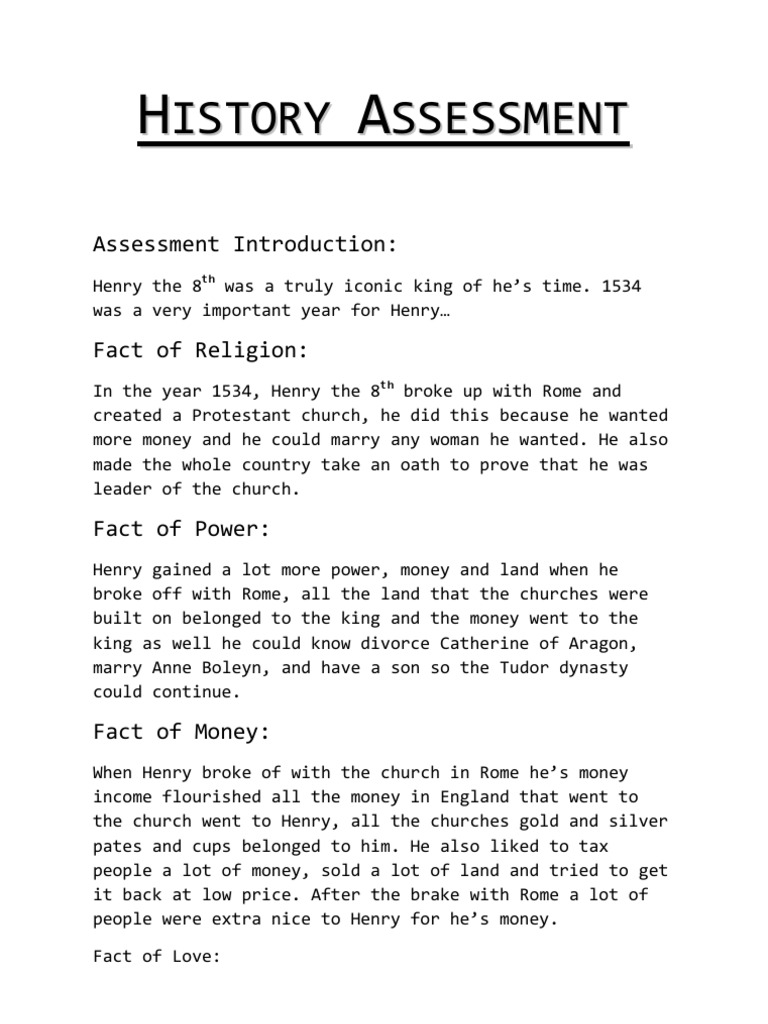 History Assessment | PDF | House Of Tudor | Henry Viii Of England