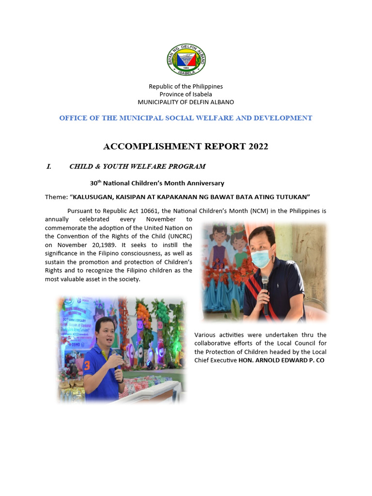 Mswdo Accomplishment 2023 | PDF | Disability | Child Care