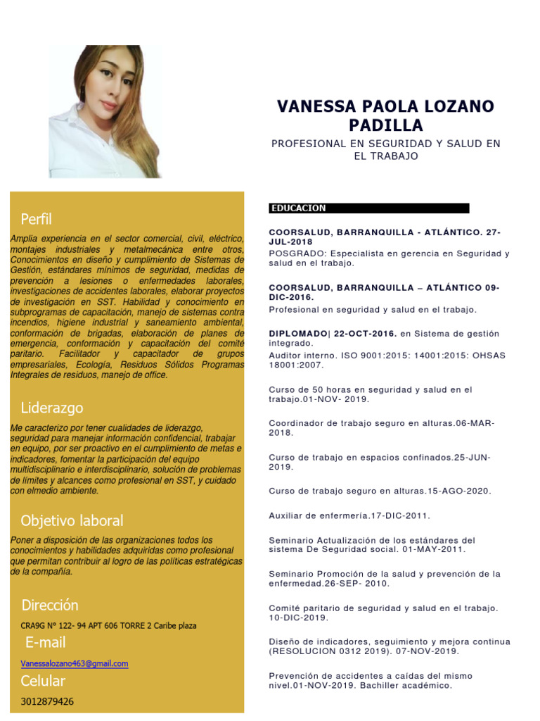 Vanessa Lozano CV 2023 | PDF | Higiene Ocupacional