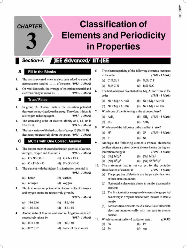 Classification of Elements & Periodicity in Properties | PDF