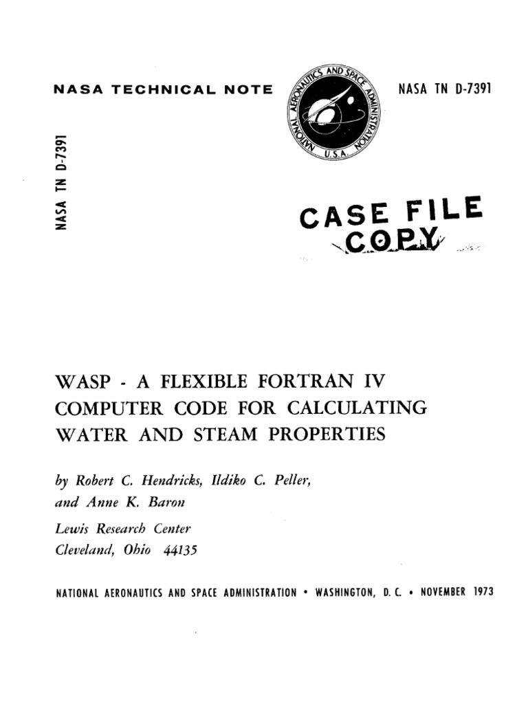 1144 Wasp A Flexible Fortran Iv Computer Code For Calculating Water and Steam Properties ...