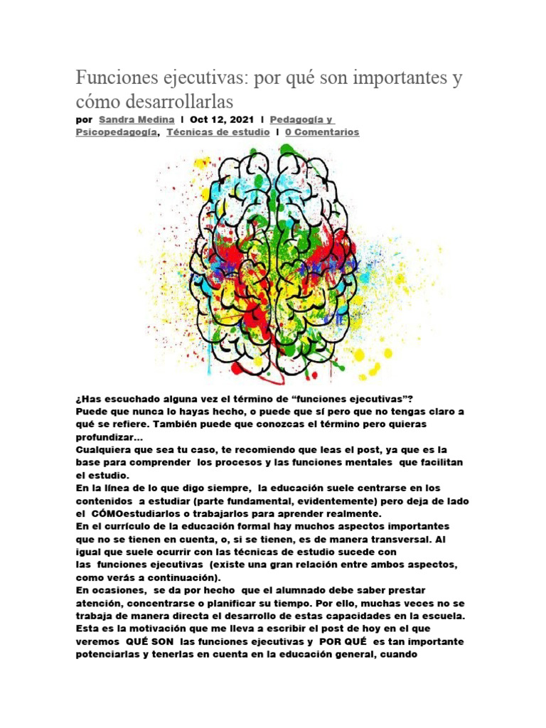 Funciones Ejecutivas Pdf Lóbulo Frontal Funciones Ejecutivas