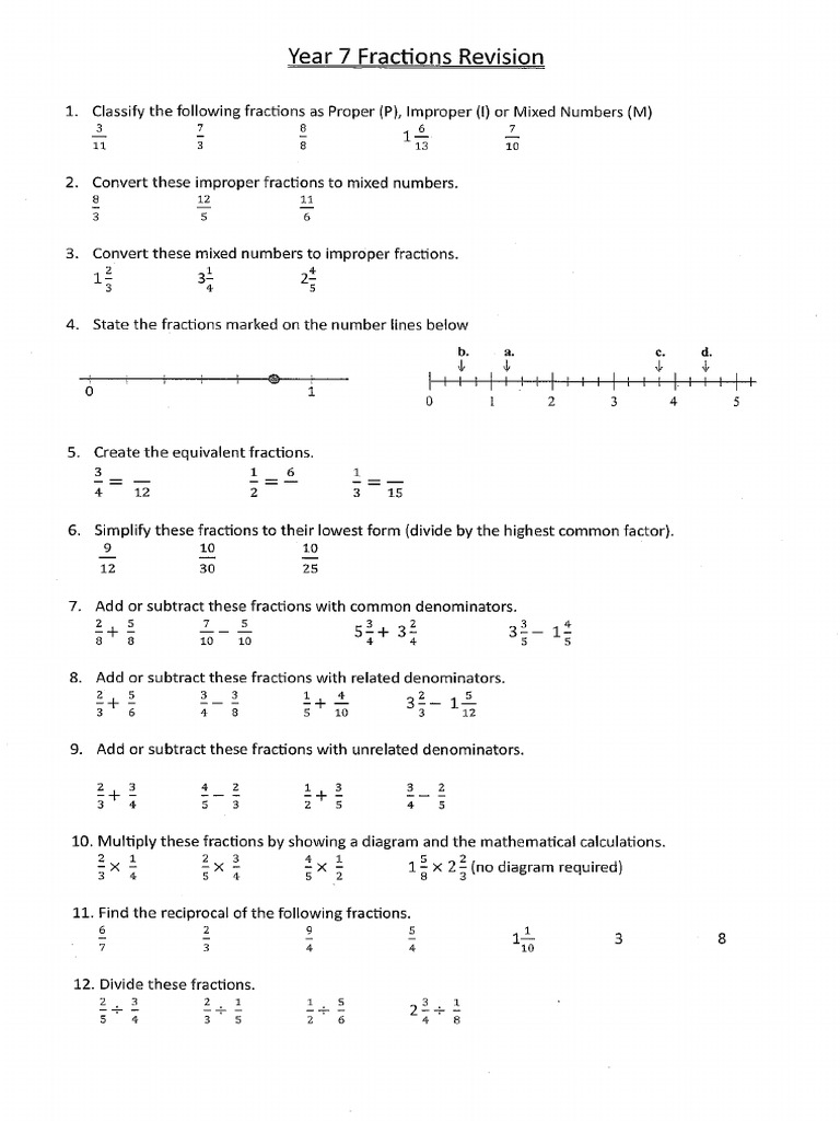 Fractions Revision Sheet | PDF