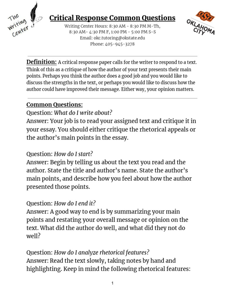 Critical Response Common Questions | PDF | Cognition | Communication