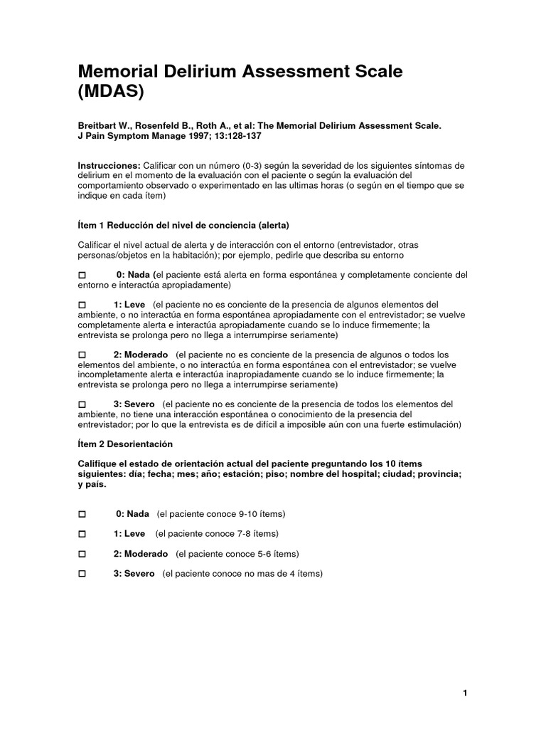 Memorial Delirium Escala | PDF | Pensamiento | Dormir