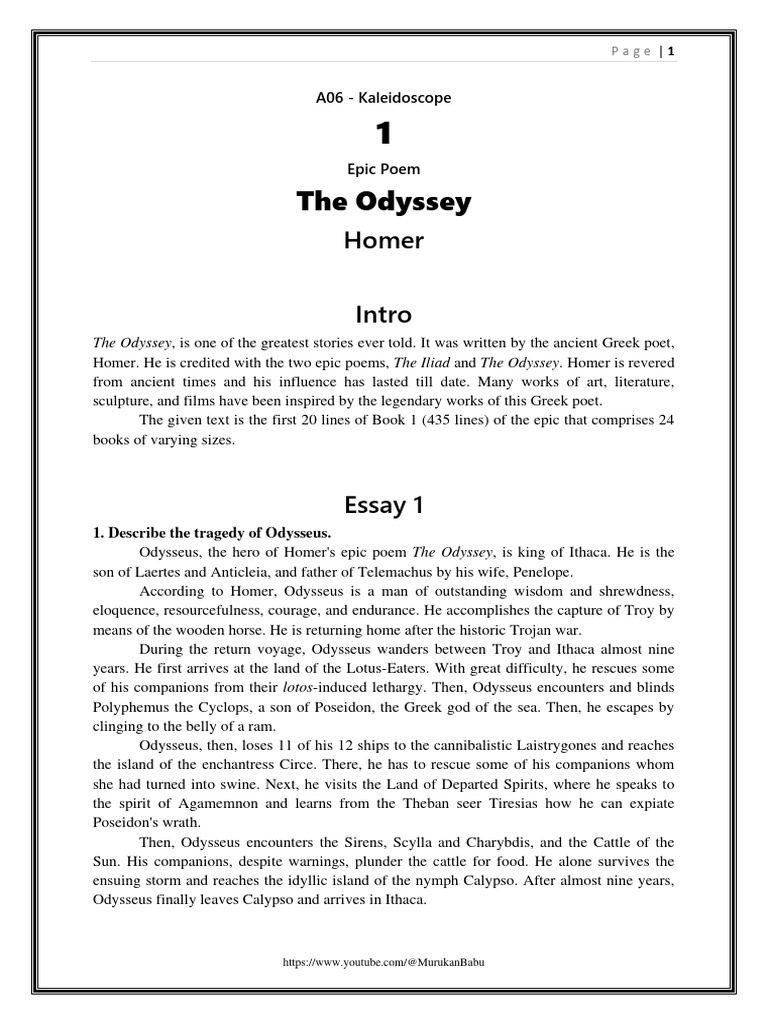 Summary and Analysis of The Odyssey | PDF | Odyssey | Odysseus