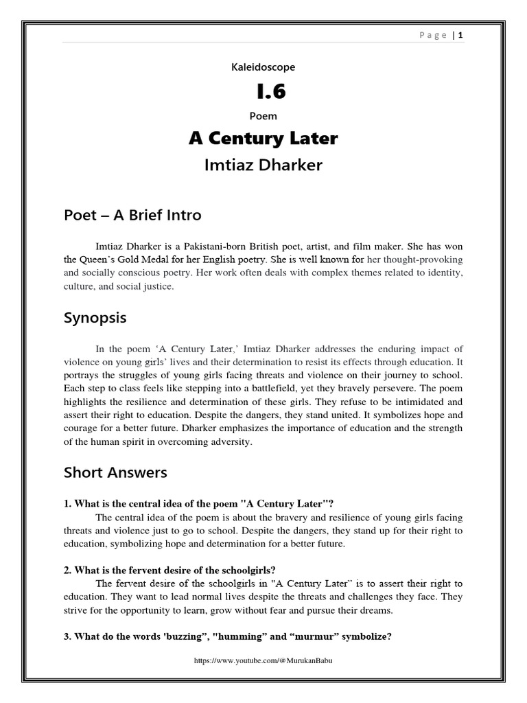 6 A Century Later COMPLETE NOTES | PDF | Malala Yousafzai | Courage