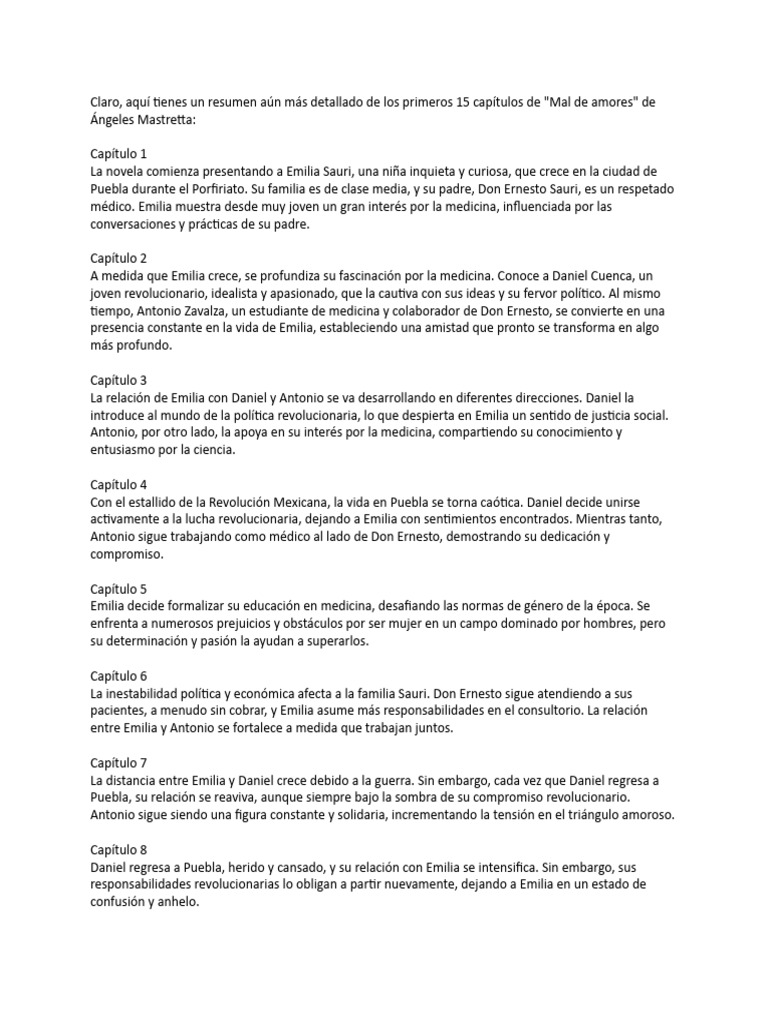 Resumen Capitulos Mal de Amores | PDF