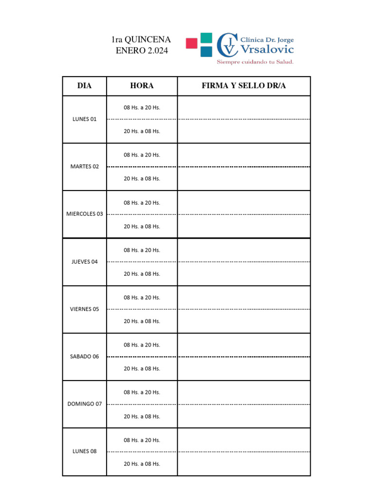Clinca Vrsalovic Planilla Quincena | PDF