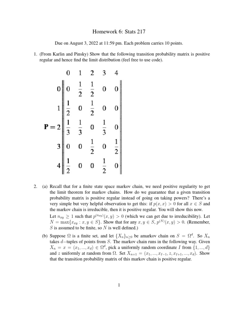 Homework 6: Stats 217: Xy Xy | PDF | Markov Chain | Applied Mathematics