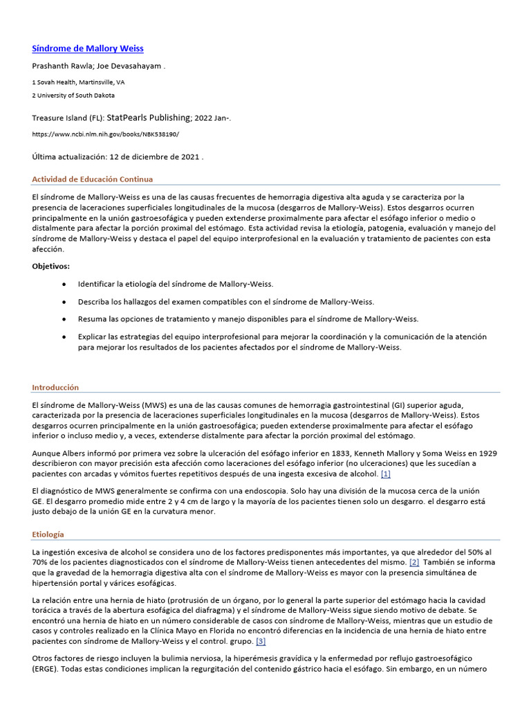 Síndrome de Mallory-Weiss: Causas y Manejo | PDF | La enfermedad por ...