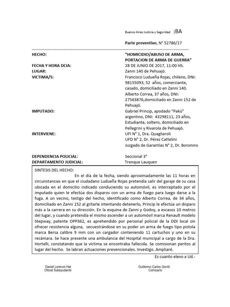 Parte Policial Caso 1 | PDF | Proyectiles | Armas de fuego