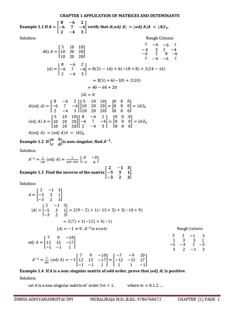 Chapter 1 Application of Matrices and Determinants | PDF | Matrix (Mathematics) | Algebra