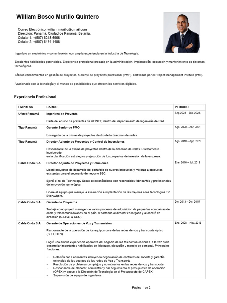 CV - William Murillo Q Jun. 2024 | PDF | Internet | Televisión por cable